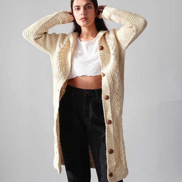 Roots | Sweaters | Roots Wool Blend Aran Extra Long Cardigan Sweater ...